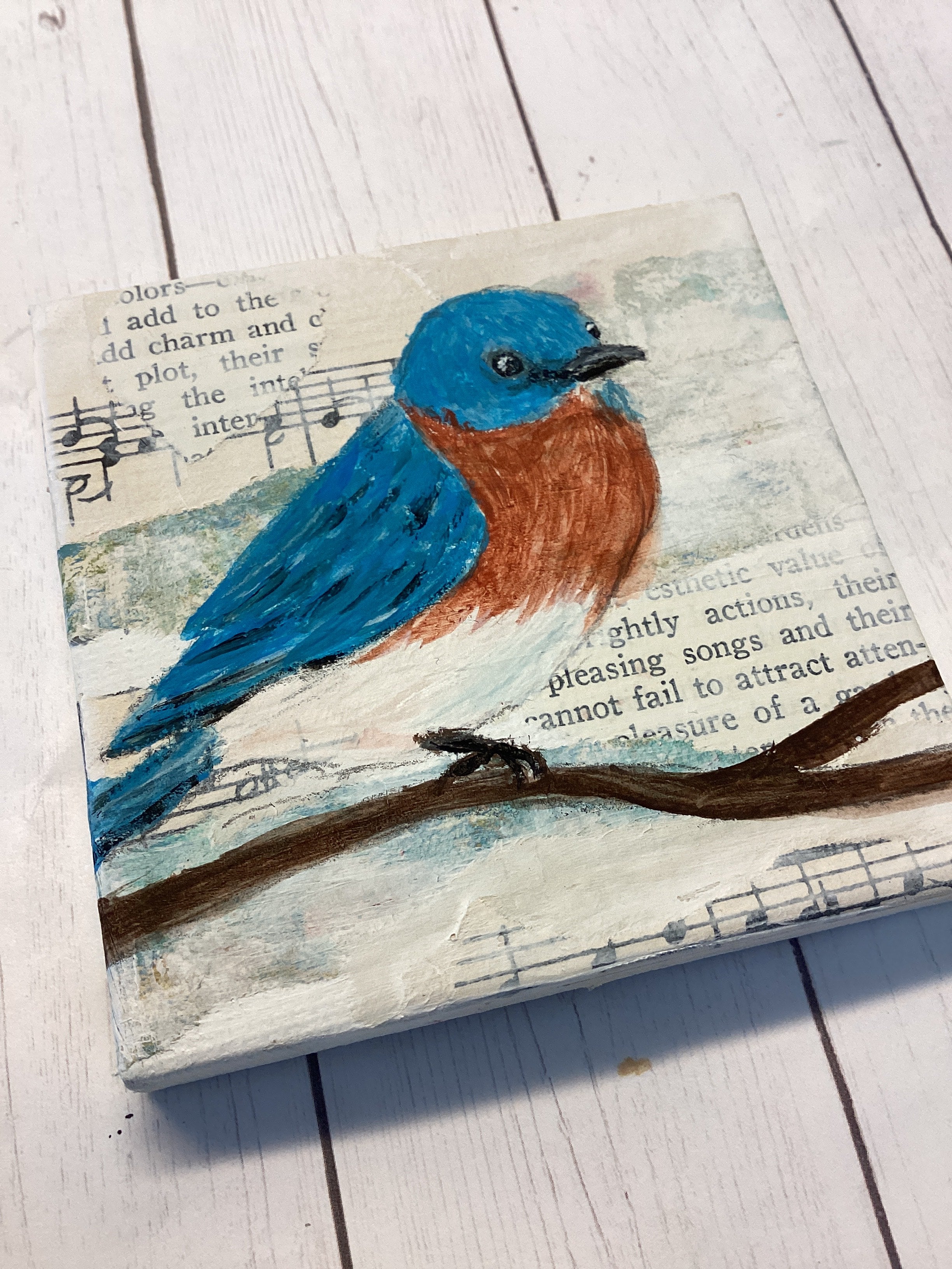 Bluebird Mini Canvas Magnet painting, original mixed media art – Didi's ...